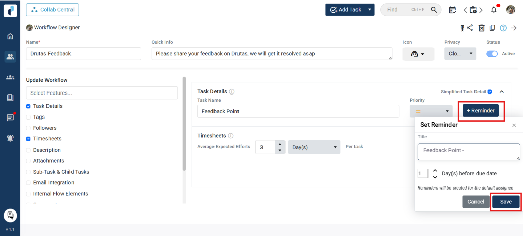 Task Settings Under the Workflow Designer - Drutas