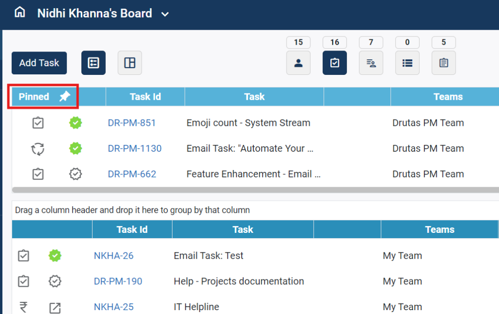 Pinning a Task - Drutas